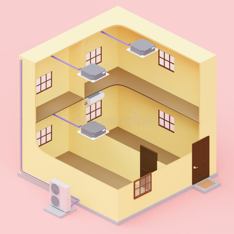 Vrf Multi System Ceiling and Split Air Conditioners. 3d Render Stock ...