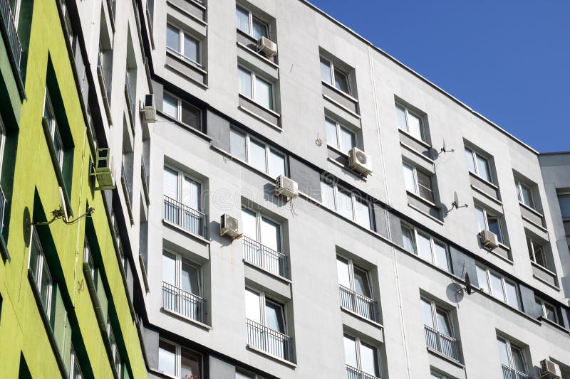 Air Conditioners on Wall of Tall Building Stock Photo - Image of estate ...