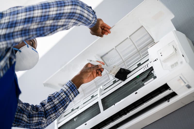 Man Cleaning Air Conditioning System Stock Image - Image of cool ...