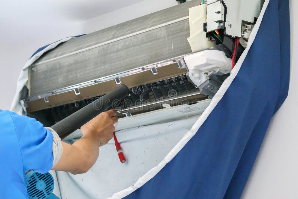 Air Conditioning Cleaning Service with Air Blower Stock Image - Image ...