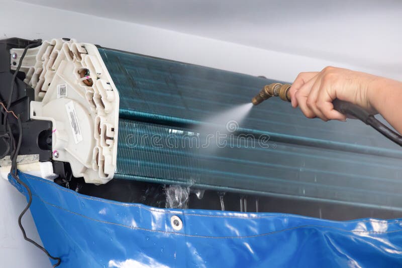 Air Conditioning Cleaning Service with Spray Stock Image - Image of ...