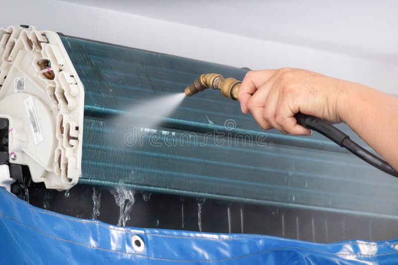Air Conditioning Cleaning Service with Spray Stock Photo - Image of ...