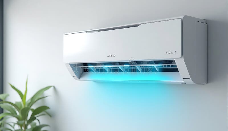 Air Conditioning with Cold Air in a White Wall, Digital Display, Cool ...