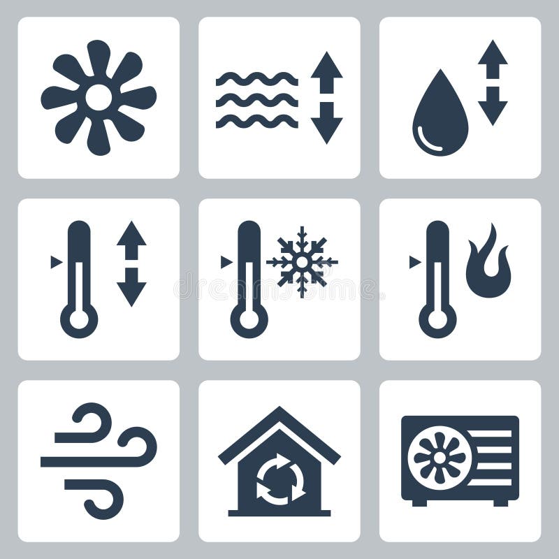Air Conditioning and Air Conditioner Related Vector Icon Set Stock ...