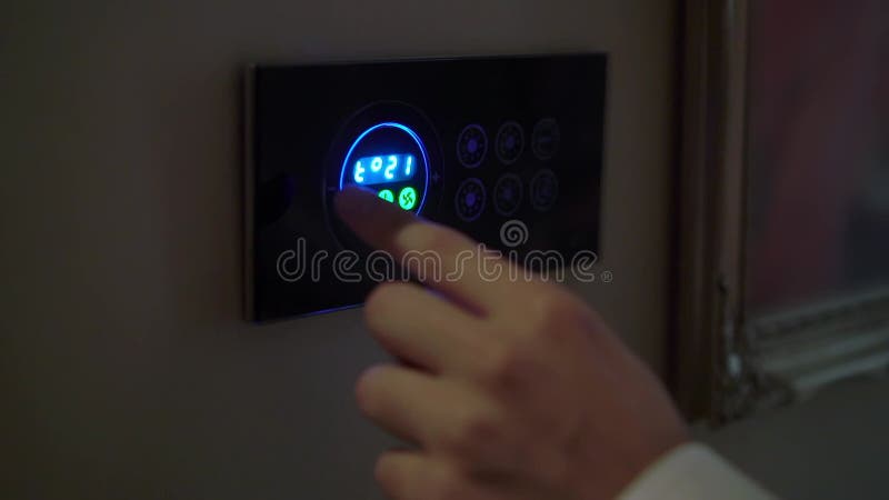 Air Conditioning Control Panel. Man Operates Buttons on Climate Control ...