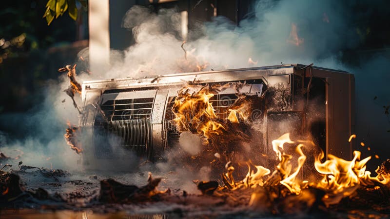 Air Conditioning in a Fire Caused by a Malfunction Stock Illustration ...