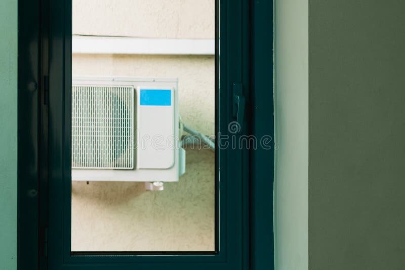 Air Conditioning Hanging Outside the Window Stock Photo - Image of ...