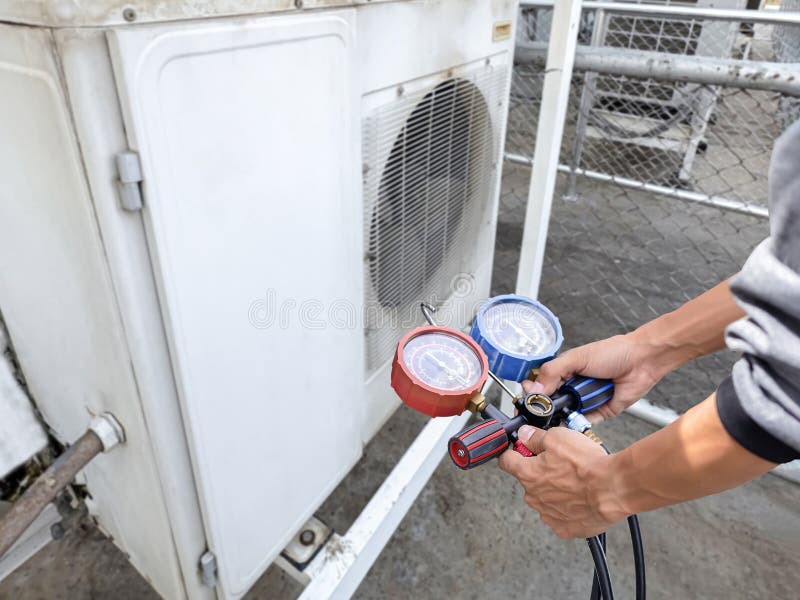 Air Conditioning (HVAC) on the Roof of an Industrial Building with Blue ...
