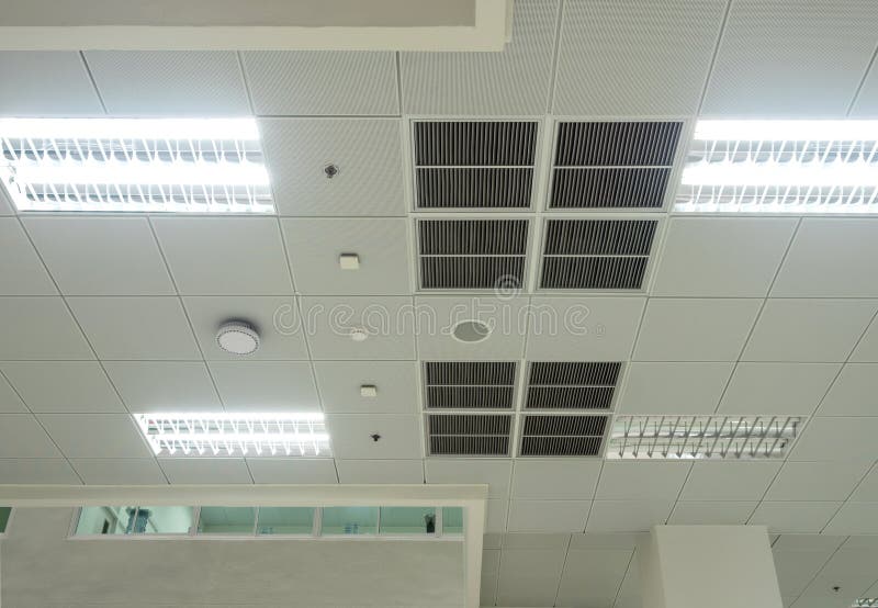 Lighting and Ceiling Mounted Air Conditioner on the Modern Ceiling ...