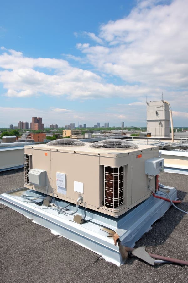 Air Conditioning Outdoor Condensing Unit on Rooftop Stock Illustration ...