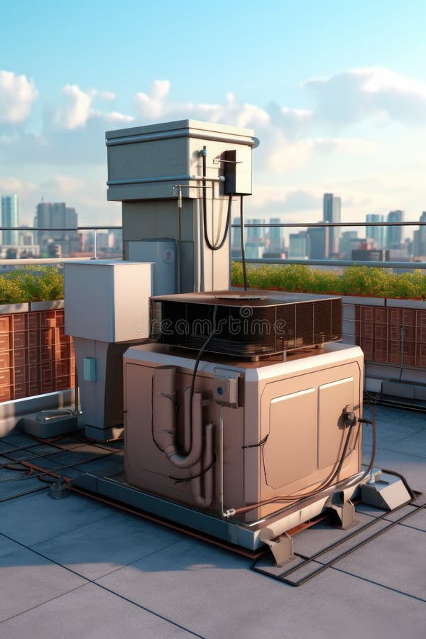 Air Conditioning Outdoor Condensing Unit on Rooftop Stock Illustration ...