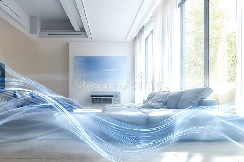 Air Conditioning Refreshing Modern Bedroom during Summer Heatwave Stock ...