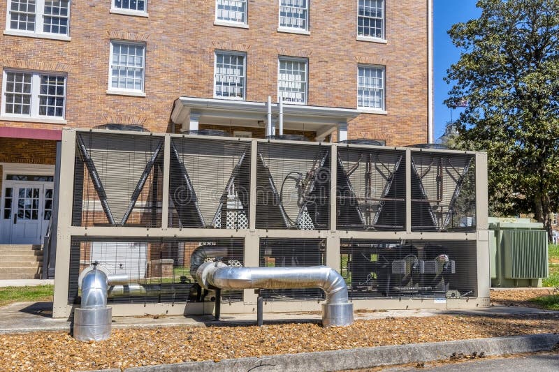 Air Conditioning Refrigeration Unit Outside College Dorm Building Stock ...