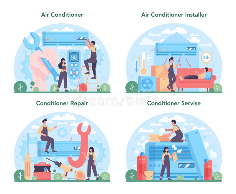 The Man is Repairing the Air Conditioner Stock Illustration ... The Man is Repairing the Air Conditioner Stock Illustration ...