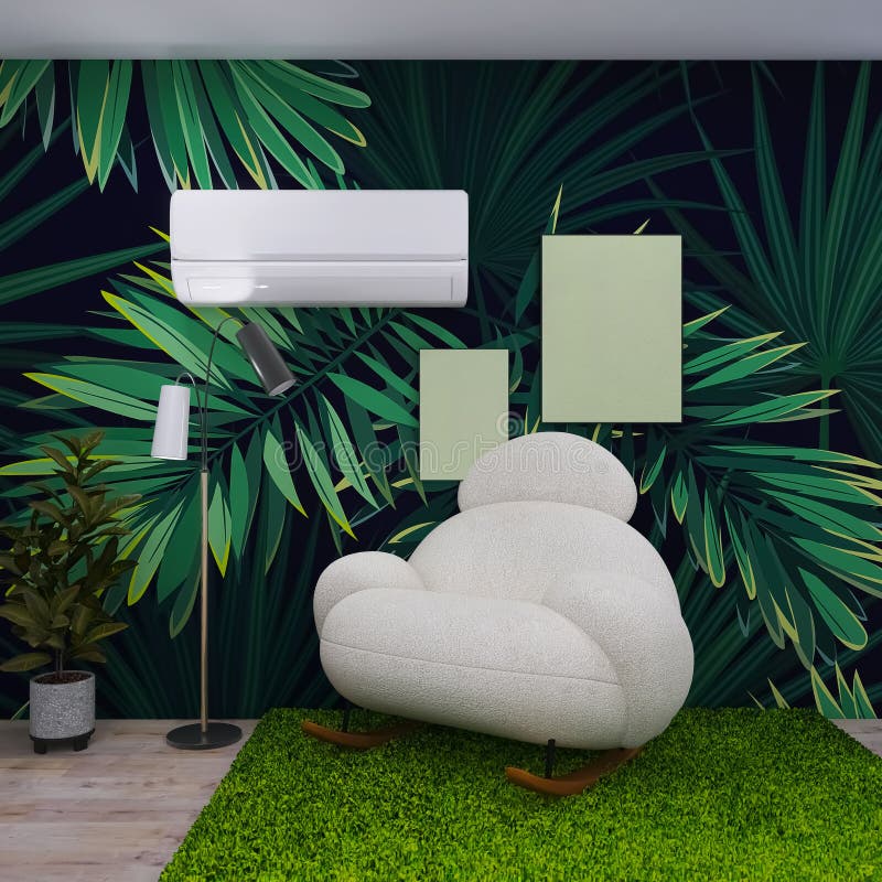 Air Conditioning Room Design, Plants 3d Render, 3d Illustration Stock ...