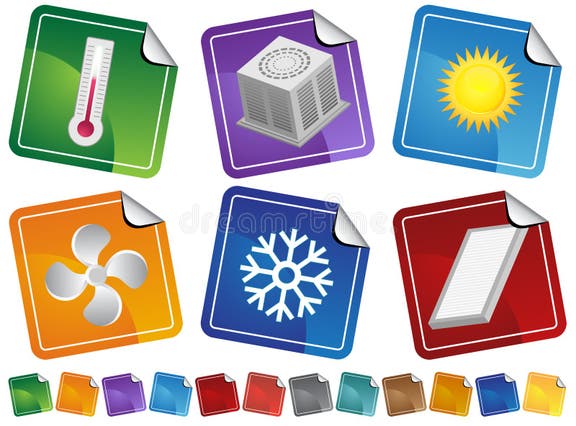 Air Conditioning Sticker Icons Stock Vector - Illustration of element ...