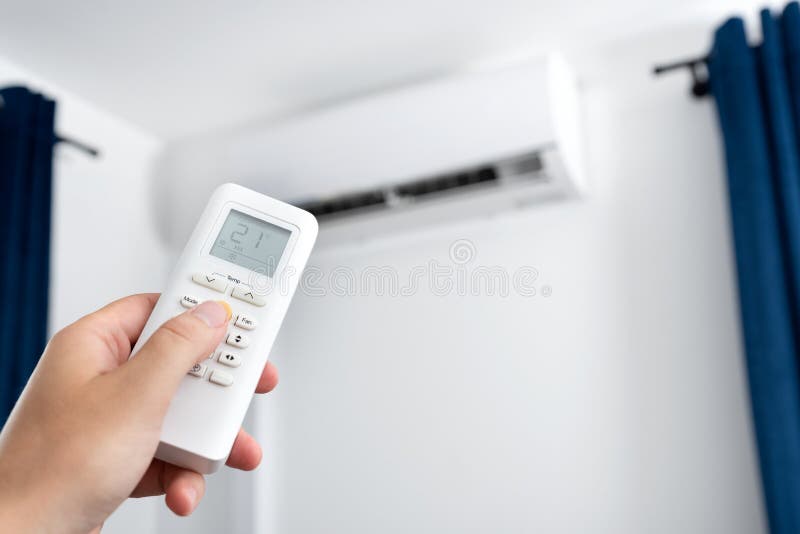 Air Conditioner Remote Control with Smart Home System. Stock Photo ...