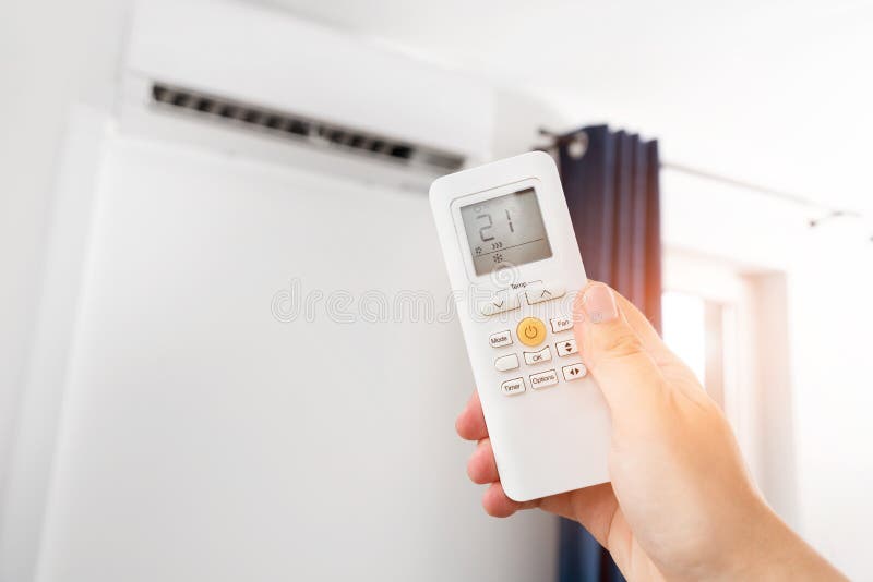 Air Conditioner Remote Control with Smart Home System. Stock Photo ...