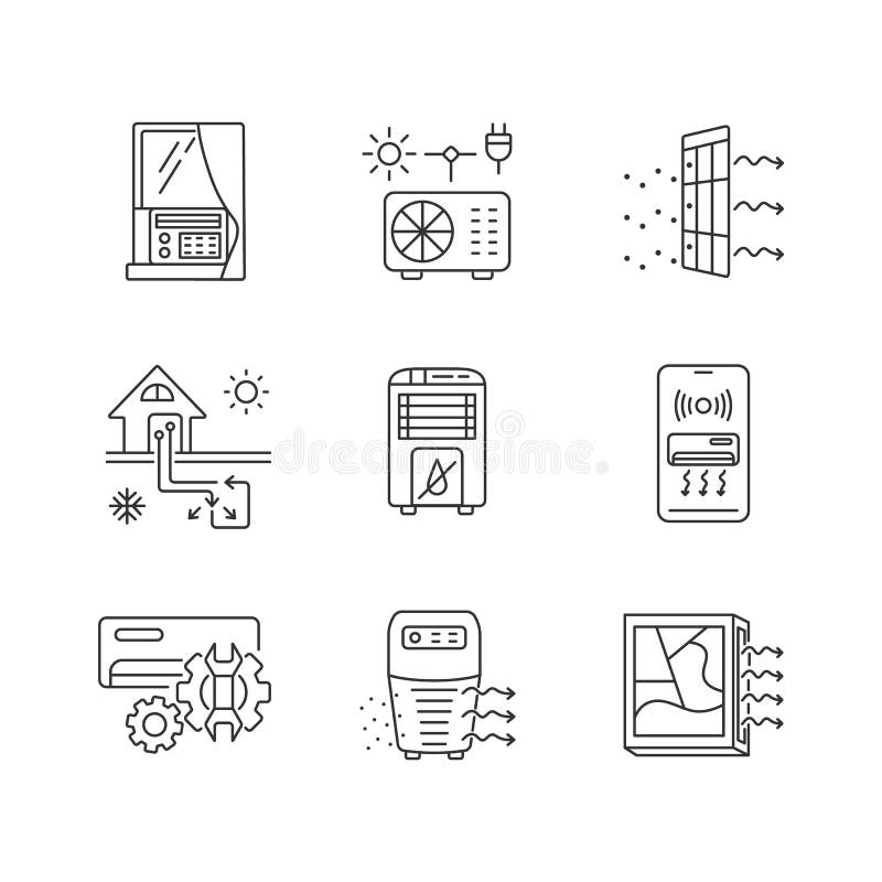 Air Conditioning Linear Icons Set Stock Vector - Illustration of ...