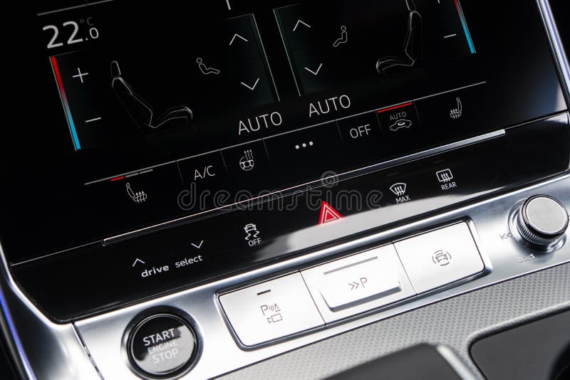 Air Conditioning Touch Buttons Inside a Modern Car. Climate Control AC ...