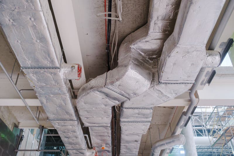 Air Conditioning Under a Bare Ceiling. Ventilation Pipe System Stock ...