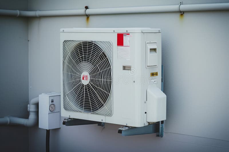 Air Conditioning Unit Compressor on Building Wall Outside Stock Image ...