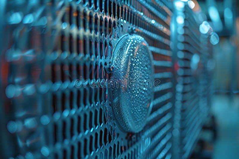 Air Conditioning Unit with Fan Behind Metal Mesh for Ventilation ...