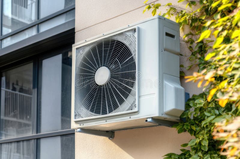 Air Conditioning Unit Installed on Building Exterior with Greenery ...