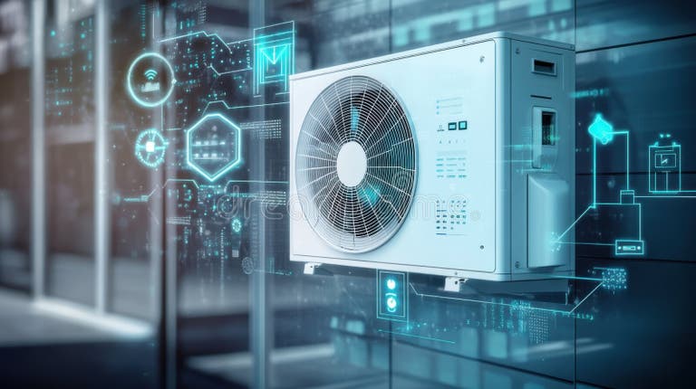 Modern Air Conditioning Unit with Digital Interface in a Futuristic Indoor Setting during the ...
