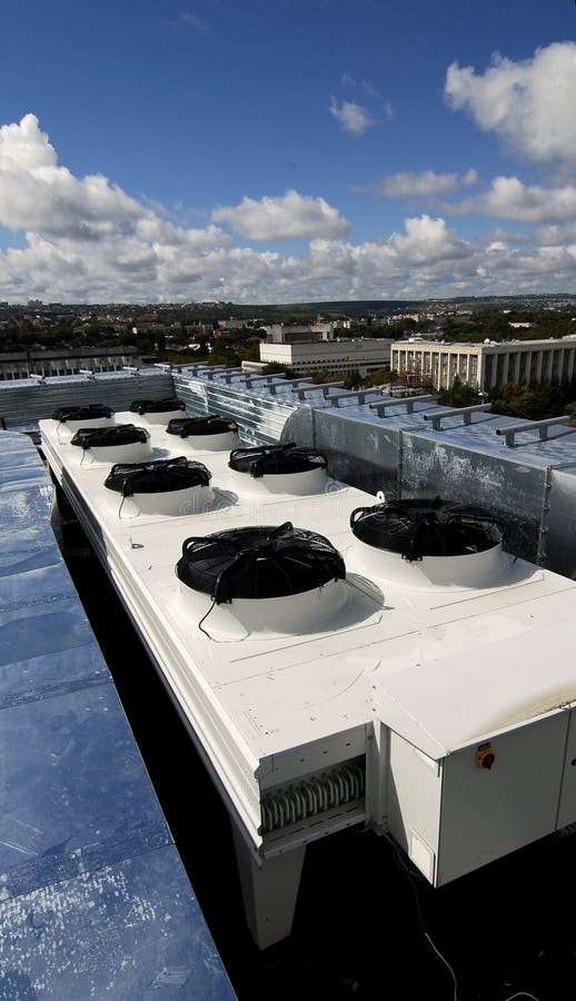 Air Conditioning Unit on Roof Stock Image - Image of heat, cooling ...