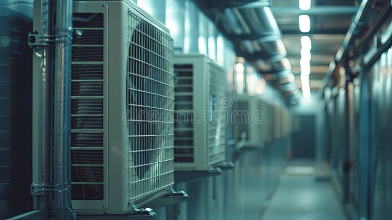 Air Conditioning Units Inside a Climate Control Facility, Highlighted ...