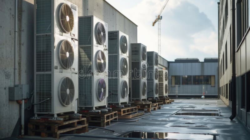 Air Conditioning Units Installed in a Large Warehouse Space Stock Image ...