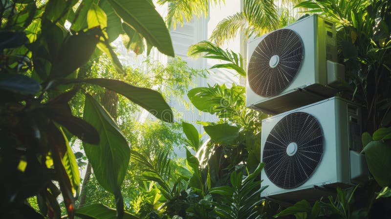 Air Conditioning Units Surrounded by Lush Green Tropical Plants Stock ...
