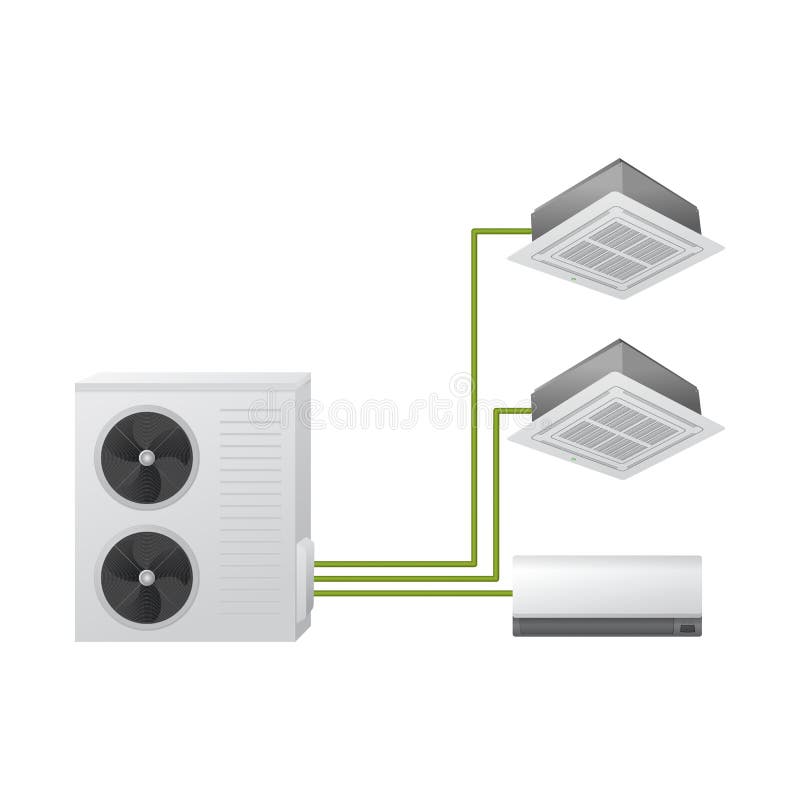 Multi Split Air Conditioning System. Stock Vector - Illustration of equipment, ceiling: 138706709