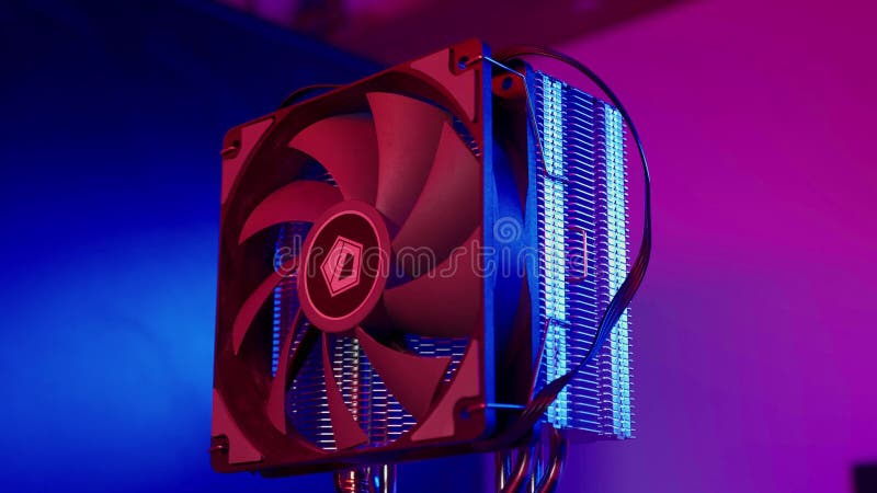 Air Cooling System with Fan Close Up. PC Case on Background in Neon ...