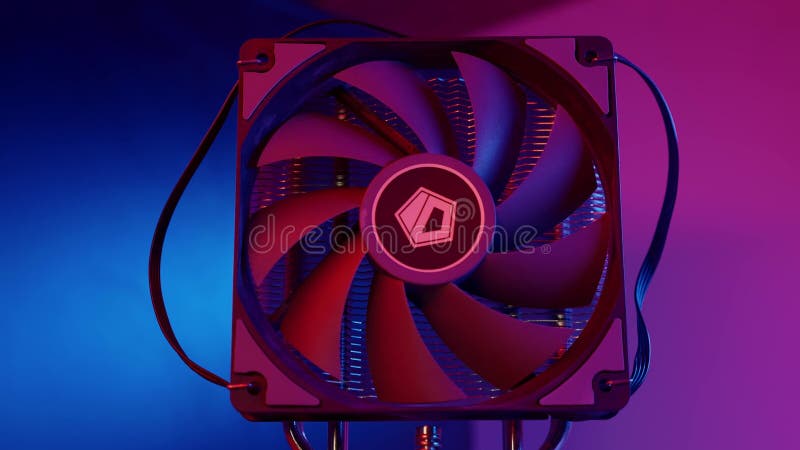 Air Cooling System with Fan Close Up. PC Case on Background in Neon ...