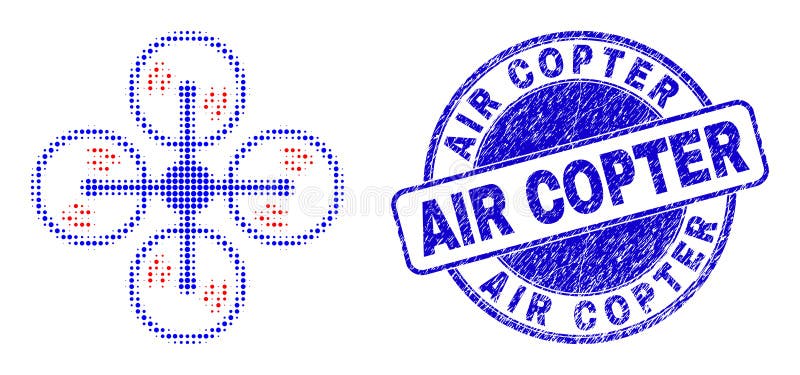 Air Copter in Halftone Dot Style with Blue Distress Air Copter Badge ...