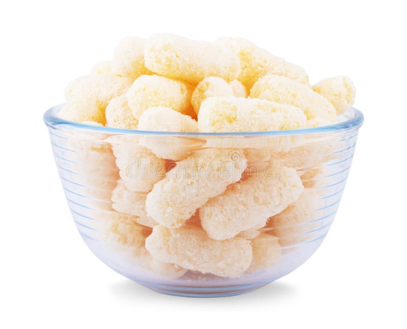 Air Corn Sticks in Plate Isolated on White Stock Photo - Image of milk ...