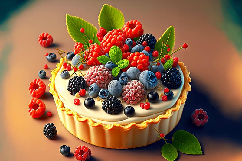 Air Cream Cheesecake with Pile of Fresh Berries on Top Stock ...