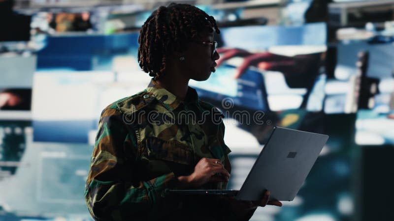 Air Defense Commander Using Radar Systems on Laptop Program To Detect ...