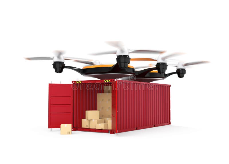 Air Drone Carrying a Cargo Container in the Sky Stock Illustration ...