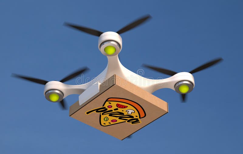 Drone Carrying Pizza For Fast Food Delivery Concept Stock Photo - Image ...