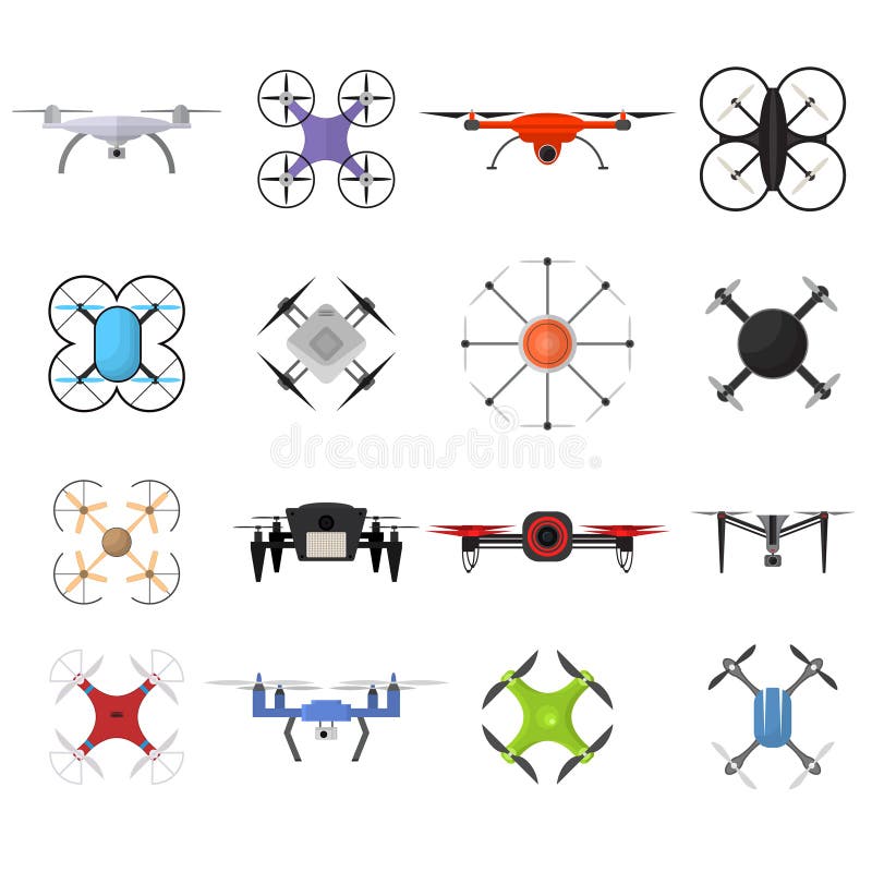Air Drone Color Quadrocopter Set. Vector Stock Vector - Illustration of ...