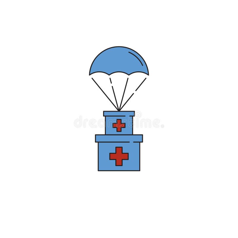 Air Drop With Parachute Vector Icon Symbol Isolated On White Background ...