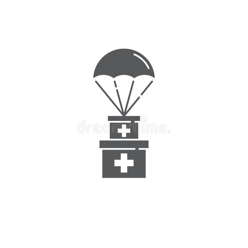 Air Drop with Parachute Vector Icon Symbol Isolated on White Background ...