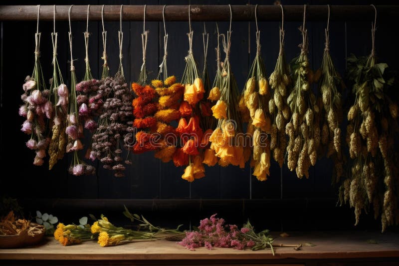 Air-drying Flowers on a Wire Rack in a Dark Room Stock Photo - Image of ...