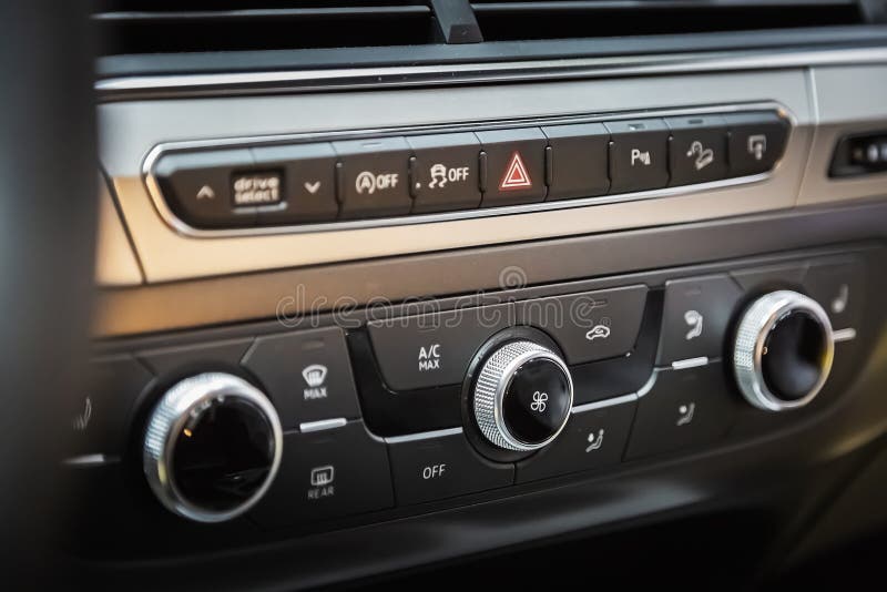 Air Ducts and Climate Control Panel in a Luxury Car with Leather Top ...