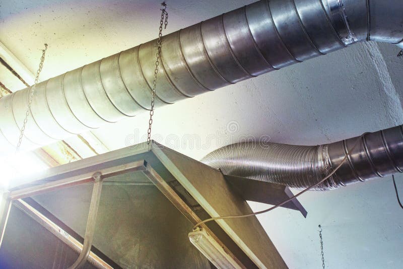 Air Ducts Hung from the Ceiling with Diffusers on the Car Wash Stock ...