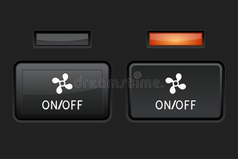 Air Fan Button on and Off. Car Dashboard Black Square Element Stock ...