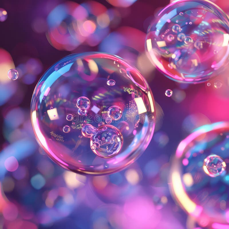 Air Filled Spheres Reflect Light, Floating on Purple Background Stock ...